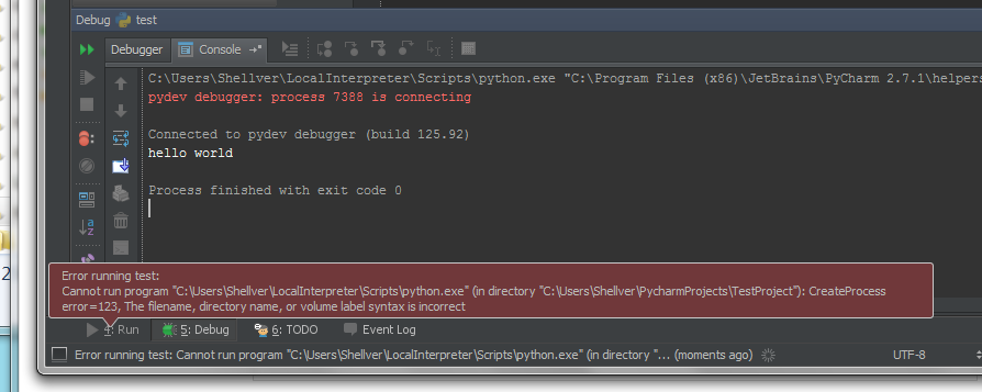 Why can't I run a script in PyCharm, when I can debug it? I get CreateProcess error=123 – IDEs ...